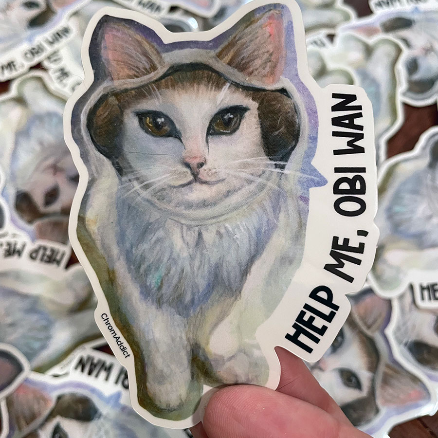 Sticker - Help Me, Obi Wan Princess Leia Cat - ChromAddict